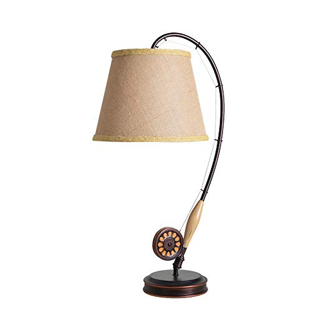 Kenroy Home 32193ORB Fly Rod Table Lamp with Oil Rubbed Bronze w/Wood Accent Finish, Rustic Style, 27.5" Height, 12" Width, 14.5" Depth