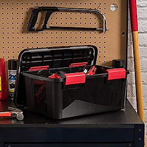 IRIS USA 19 Quart WEATHERPRO Plastic Storage Box with Durable Lid and Seal and Secure Latching Buckles, Weathertight, Black with Red Buckles, 6 Pack