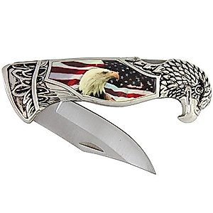 USA Flag & American Bald Eagle Head Shaped Folding Pocket Knife w/Gift Box Case(Sold by a Veteran)
