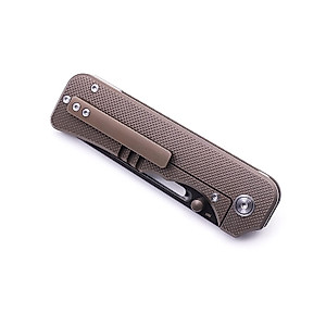 AMEIGHT KNIVES Elgar Folding Knife 3.5" Black PVD S90V Blade Bronze Anodized Titanium Handle Pocket Knife AM8-004BN