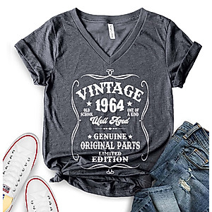 ROKO CLOTHING Vintage Well Aged 1964 Shirts Short Sleeve Letter Printed Graphic 60th Birthday Gift Women and Men Heather Dark Grey