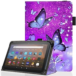 Pudiceva Universal 10 10.1 Inch Android Tablet Case,Slim Folding Stand Cover for All 9"-10.5" Touchscreen Tablet Case with Stylus Pen Holder,Butterfly 01