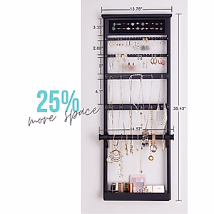 LUXFURNI Jewelry Organizer Holder Wall Mount Door Hanging Jewlery Storage, Display for Necklaces Bracelet Earrings Ring with wood tray(Black)