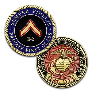 Marine Corps E2 Challenge Coin! USMC PFC Rank Military Coin. Private First Class Challenge Coin! Designed by Marines for Marines - Officially Licensed Product!