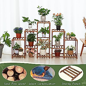 Uneedem Wood Plant Stand Indoor Outdoor Corner Plant Shelf Stand, 5 Tiered 10 Potted Flower Plant Stands for Indoor Plants Multiple, Plant Shelves Stands Rack for Living Room, Patio, Balcony