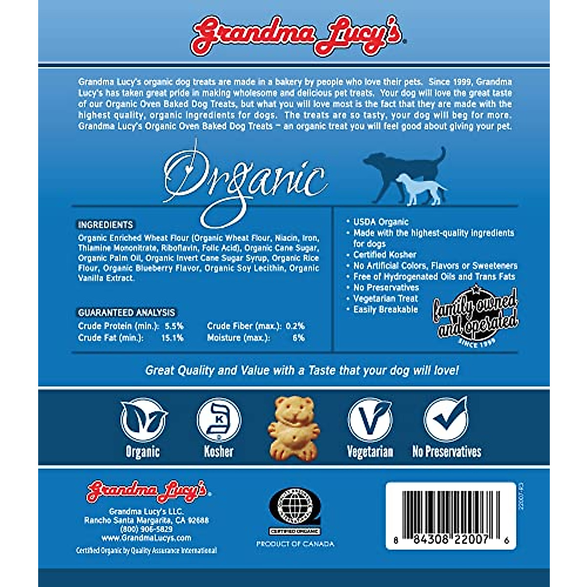 Grandma Lucy's Organic Oven Baked Dog Treats - Blueberry, 14 oz