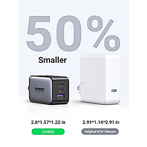 UGREEN USB C Charger 65W Nexode 3 Ports GaN Laptop Charger Block, Compact Foldable Wall Charger Compatible with MacBook Pro/Air, Dell XPS, iPhone 14, iPad Pro, Galaxy S23, Pixel 7, Steam Deck (Black)