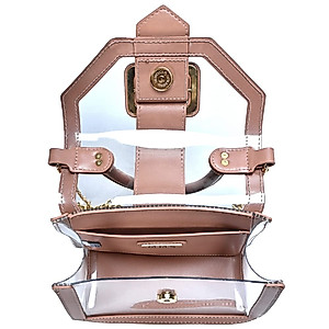 Womens Vegan Leather Classy Top-Handle Medium Flap Clear Transparent Satchel Handbag Purse Crossbody Bag (Cream)