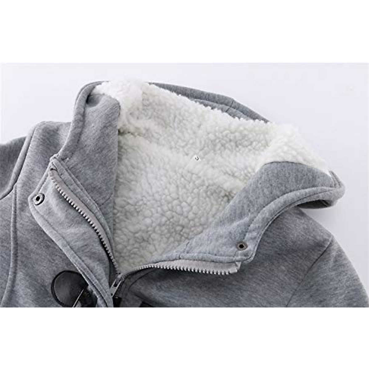JiangWu Womens Fashion Horn Button Fleece Thicken Coat with Hood Winter Warm Jacket (Large, Light-gray)