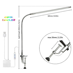 lishumei LED Desk Lamp with Clamp, 3 Modes 10 Brightness 360° Rotation Eye-Caring Reading Light, Long Flexible Gooseneck, Architect Task Lamp, USB Clamp Light for Home Office Manicure Reading