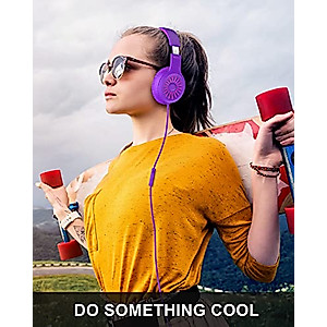 Elecder i45 On-Ear Headphones with Microphone - Foldable Stereo Bass Headphones with No-Tangle 1.5M Cord, 3.5MM Jack, Portable Wired Headphones for School/Kid/Teen/Smartphone/Travel/Tablet Blue/Purple