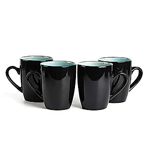 HomeVss Sonoma 16 Piece Stoneware Dinner Set, Outside Black + Inside Handpainted Color Turquoise with speckle
