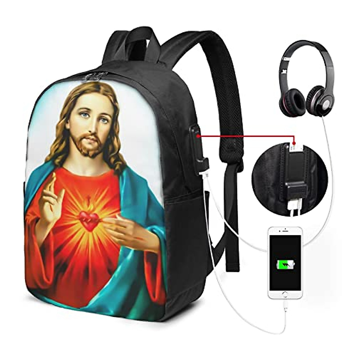CXXYJYJ Sacred Heart Of Jesus Travel Laptop Backpacks Business Durable Laptops Backpack With Usb Charging Port College School Computer Bag For Men Women Fits Notebook