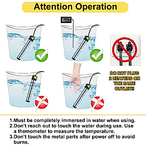 2 Pcs Immersion Water Heater Portable Electric Heater Submersible Hot Tub Heater with 304 SS Guard for Above Ground Pool Bathtub Plastic Bucket Basin Heat 5 Gallon Water in Minutes(Black, 1500W)