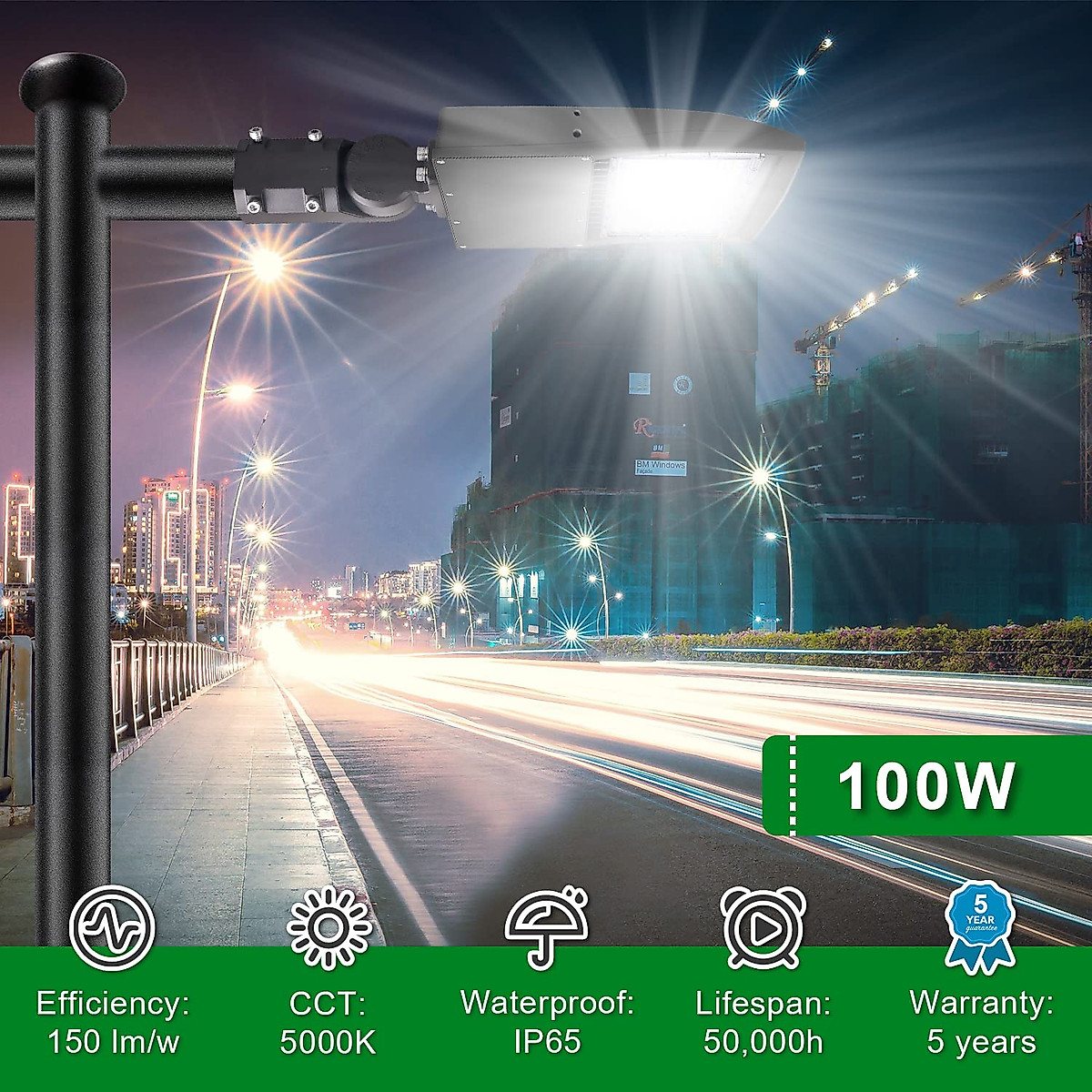 OSTEK LED Parking Lot Lights 100W LED Shoebox Street Pole Lighting, Waterproof 14000LM Outdoor Commercial Area Road Lighting 5000K 100-277V DLC UL (Yoke Mount Bracket, 100W - 5000K)