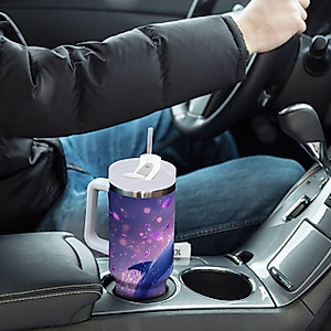 Slewiaeky Skinny Rose Flower 40 oz Tumbler with Handle Straw and Lid Dolphin Stainless Steel Vacuum Insulated Reusable Water Bottle Glasses Travel Mug Thermal Cup for Home Office Car