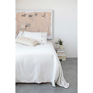 Creative Co-Op Cotton Double Sided Striped, 2 Shams, Set of 3 Duvet Cover, Queen, White