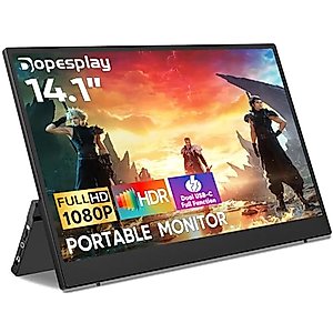 Portable Monitor 14.1'' FHD 1080P Laptop Monitor USB-C HDMI Travel Monitor for Laptop, Ultra-Slim IPS HDR Display w/Speakers, External Small Monitor for PC Phone Mac Xbox PS5/4 Switch