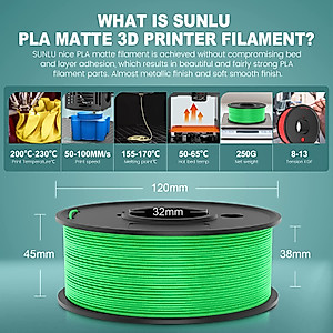 SUNLU 3D Printer Filament, PLA Matte and Silk Filament Bundle, 1.75mm PLA Filament Muticolor, 250G Spool, 8 Rolls, Black+White+Red+Blue+Green+Pink+Grey+Clay