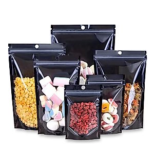 100 Pack Mylar Bags Smell Proof Bags, Resealable Stand Up Food Storage Bags Packaging Foil Pouch Bags with Clear Front Window for Cookies, Snack, Jewelry (6.3x9.4+3.15inch)