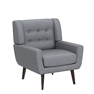 UIXE Comfy Arm Accent Chairs for Bedroom, Mid Century Modern Armchair Living Room Sofa Chair with Wooden Legs, Linen Fabric Button Tufted Upholstered Reading Chair for Home Office (Gray)