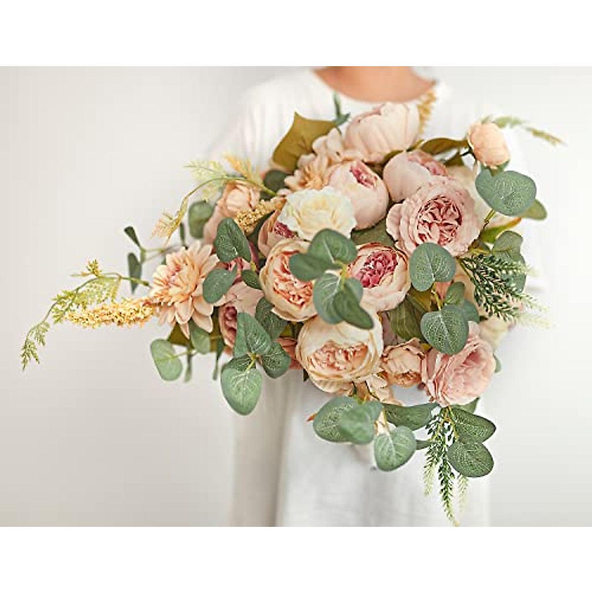 MISSPIN Wedding Artificial Flowers Box Set for DIY Wedding Bridal Bouquets Fake Peony Flowers Centerpieces Arrangements Party Baby Shower Home Decorations (Champagne)