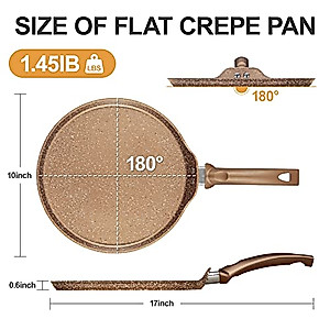 Innerwell Nonstick Crepe Pan, Granite Coating Flat Skillet Dosa Tawa Tortilla Pan, 10 inch Pancake Griddle Roti Pan With Stay-Cool Handle, Induction Compatible, PFOA Free