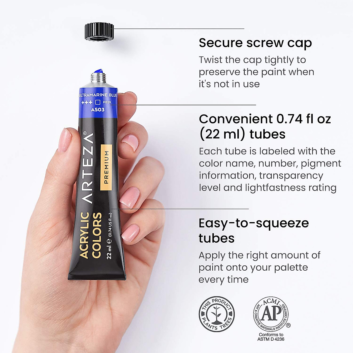 Arteza Acrylic Painting Art Set, 12 Colors Acrylic Paint, 15 Detail Brushes and 7x8.6 Inches Foldable Canvas Paper Pad Bundle, Art Supplies for Artists & Hobby Painters