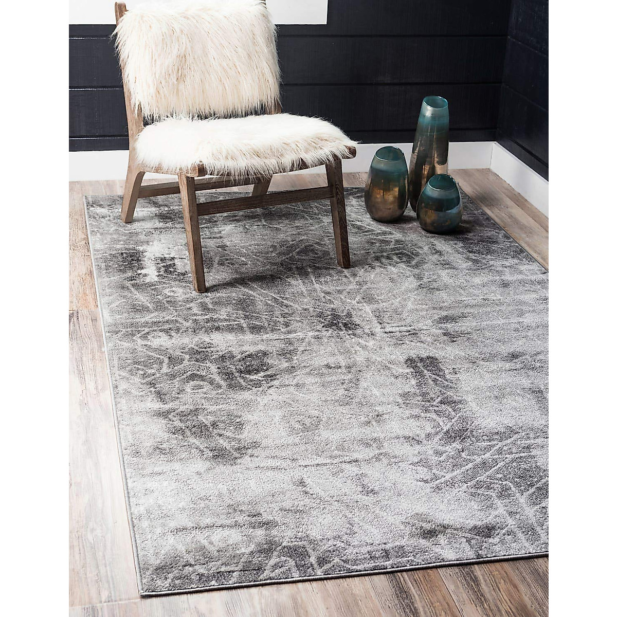 Unique Loom Sofia Collection Area Rug - Rainier (7' 1" x 10' Rectangle, Dark Gray/ Gray)