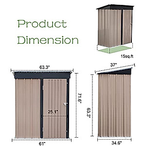 Polar Aurora 5 x 3 FT Outdoor Metal Storage Shed, Steel Garden Shed with Single Lockable Door, Tool Storage Shed for Backyard, Patio & Lawn (5 * 3 ft)
