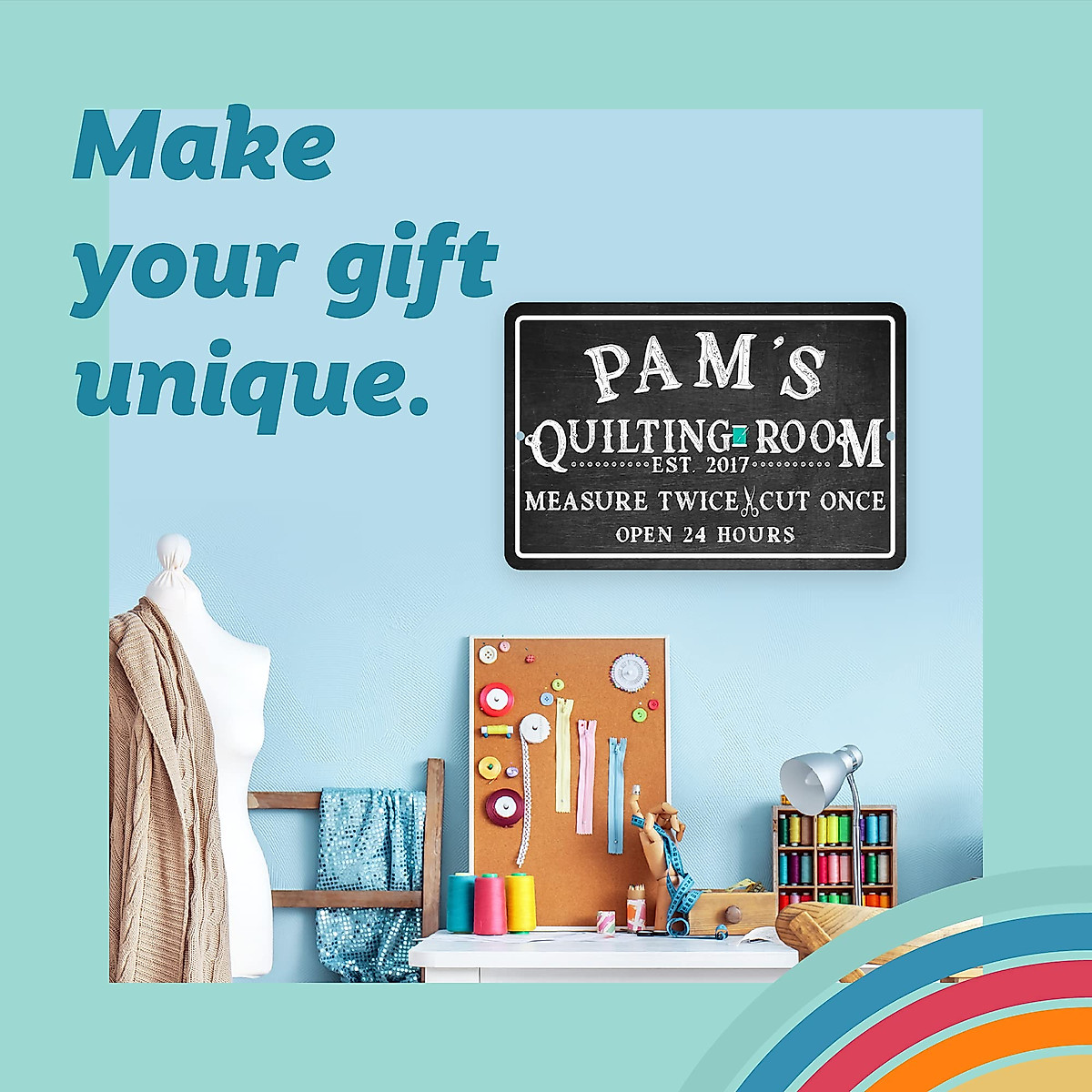 Personalized Quilting Room Chalkboard Look Metal Room Sign (11x14 Inches)