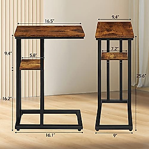 C Shaped Side Table for Sofa, Couch End Table for Small Spaces，Skinny Couch Side Tables Slide Under Sofa Bed,Snack Table with Bamboo, Modern Rustic Brown …