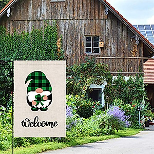 St Patricks Day Garden Flag Welcome Shamrocks Gnome Vertical Double Sided Gnomes Outdoor Yard Decoration 12x 18 Inch