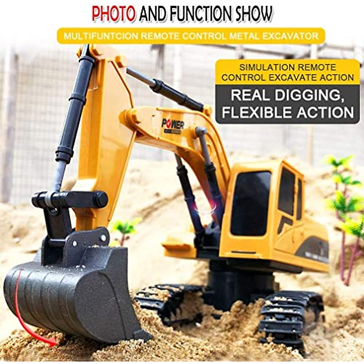 Remote Control Digger,Toy Digger Remote Control Digger Excavator Toys,Engineering Sand Digger Construction Vehicle Toy RC Excavator Toy Cars for Kids(Need to Install Batteries)