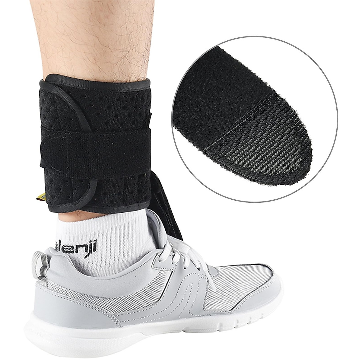Tenbon Ankle Support Drop Foot Brace Orthosis - Comfort Cushioned Adjustable Wrap Compression For Improved Walking Gait, Prevents Cramps Ankle Sprains (Black)