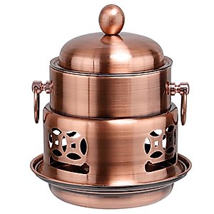 2 Pack Shabu Shabu Copper Hot Pot Stove Mini Hotpot Pan Stainless Steel Chafing Dishes Alcohol Pot Cooker Single Home Kitchen Cookware, Not Incluede Fuel(Red Copper)