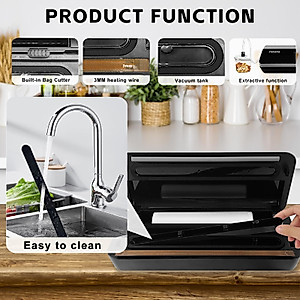 Pskang Vacuum Sealer Machine One-Touch Vacuum Sealer with Bags Rolls Storage and Cutter Automatic Air Sealing System with Vacuum Seal Bags and 1 Roll (11"x16')）