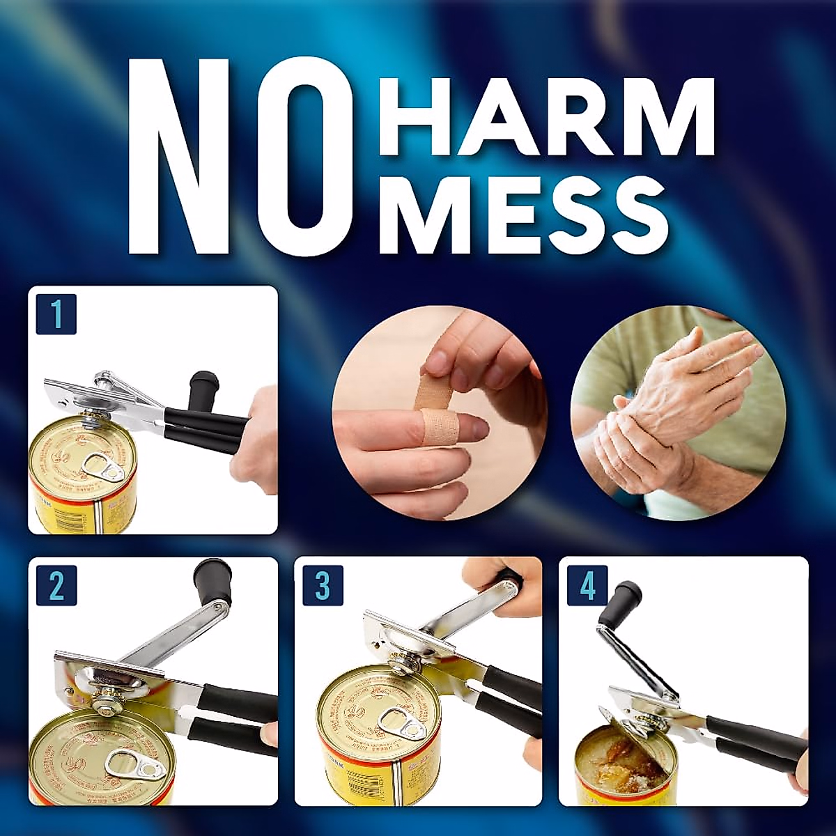 Matways Heavy Duty Commercial Hand Can Opener, Easy Crank Can Opener with Extra Long ergonomic Handle, Stainless Steel Sharp Blade, Large Size Manual Can Opener with Black Comfortable Handle Grip