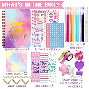 DIY Journal Kit for Girls - 48pcs DIY Journal Set for Tween & Teen Girls, Stationery Set, Scrapbook & Diary Supplies Set, Journaling Art Crafts Kit, Ideal Gifts for 8 9 10 11 12 13 14 Year Old Girl