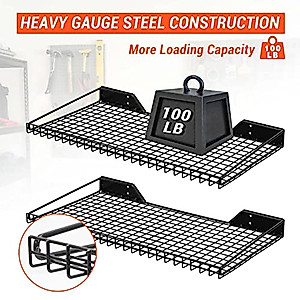 Wallmaster Heavy Duty Garage Wall Shelving 2 Pack 23.6"x11.8" Metal Wire Shelves Wall Mount Mesh Storage Rack for Garage, Office, Basement and Kithcen, max Load 100 lbs (Black)