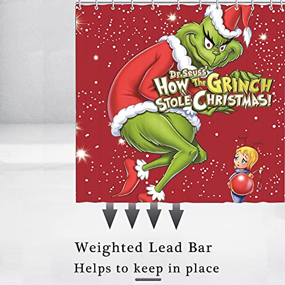 Christmas Shower Curtain Rug Bath Mat Toilet Lid Cover for Bathroom 4 Pcs Sets with 12 Hooks Weighted Lead Hem Waterproof Polyester Shower Curtains (Angel and Grin.ch-65(4 Pcs Sets), 72" L x 72" W)