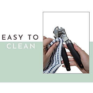 DanDam Manual Can Opener, Tin Cutter Kitchen, No Sharp Edge, Comfortable Soft Handle, Easy to Use Turn Knob, Durable Can Opener, Includes Built in Bottle Opener, Best Can Opener, Black