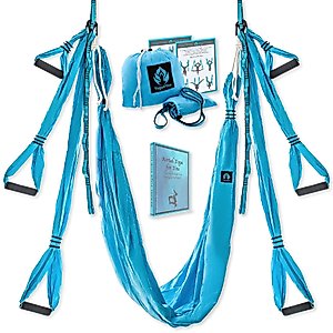 Aerial Yoga Swing Set - Yoga Hammock Aerial Swing - Aerial Sling Inversion Fly Kit - Flying Yoga Inversion Tool - Antigravity Ceiling Hanging Yoga Sling - Adult Kids Arial Door Yoga Swing (BLUE)