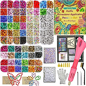 Hotfix Rhinestones Applicator with Large Rinestones Set, Flatback Pearls for Crafts Clothes Shoes, Bedazzler Kit with Rhinestones Hot Fixed Applicator Hot Fix Tool Badazzle Templates Crystal Bedazzle