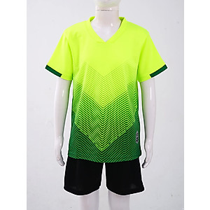Jugaoge Kids Boys Football Soccer Training Team Uniform 2 Pcs Sport Suit Tracksuit Workout Fitness Sportswear Fluorescent Green 7-8 Years