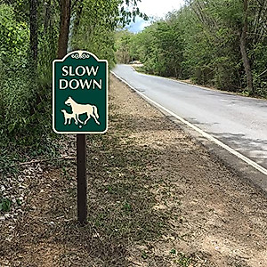 SmartSign Designer "Slow Down" Animal Crossing Sign with Horse & Dog Symbol, 12" x 18", 120 mil Aluminum Composite (ACM) with Overcoat, Engineer Grade Reflective, Green, Made in USA