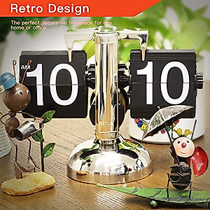 Betus Flip Desk Clock - Mechanical Retro Style -Digital Display Battery Powered - Home & Office Décor 8 x 6.5 x 3 Inches (Black)
