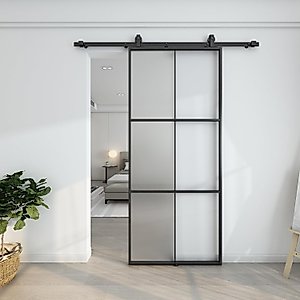 BARNSMITH 36in x 84in Aluminum Glass Barn Door and 6FT Hardware Included,Frosted Tempered Glass Barn Door,Easy Assembly