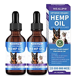 WEALLIN Hemp Oil for Dogs and Cats, Rich in Omega 3, 6, 9 and Organic Extract Helps Pets with Anxiety, Pain, Skin and Coat Health, Stress, Hip and Joint Support, Pet's Calming Treat (2 Pack)