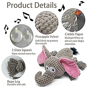 AIMETING Dog Toys, Durable Dog Chew Toys, Dog Squeak Toy with Fun Crinkle Paper, Plush Toys Suitable for Small, Medium, Large Dogs (Elephant)